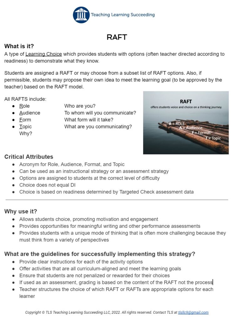 RAFT – Strategy Description – TLS Teaching Learning Succeeding
